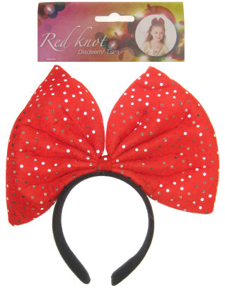 Diadeem rode strik + pailletten - bij party-time.nl